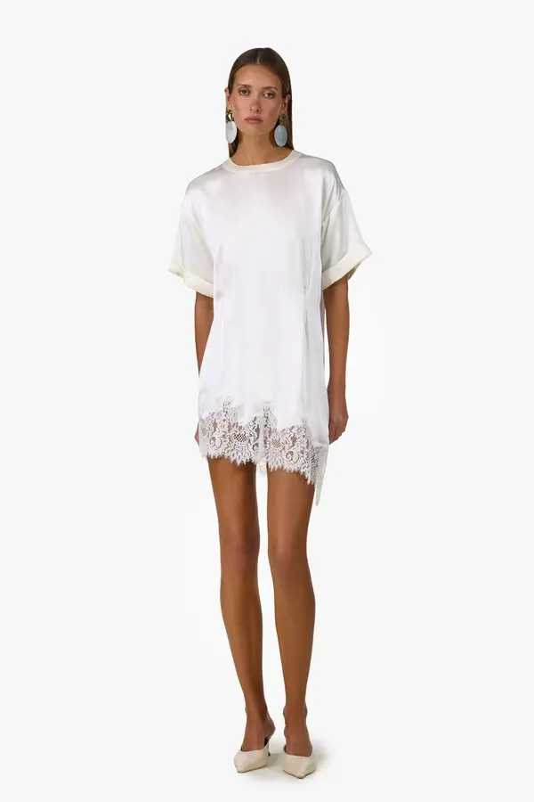 SAME Lace Silk Asymmetrical Dress