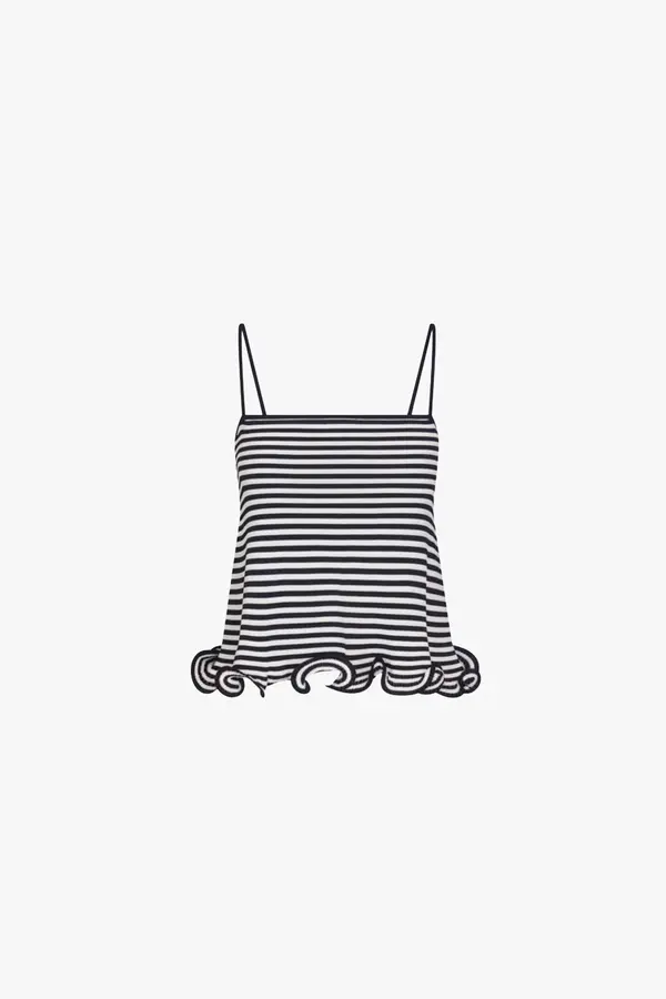 SAME Ruffle Hem Tank - Navy Stripe