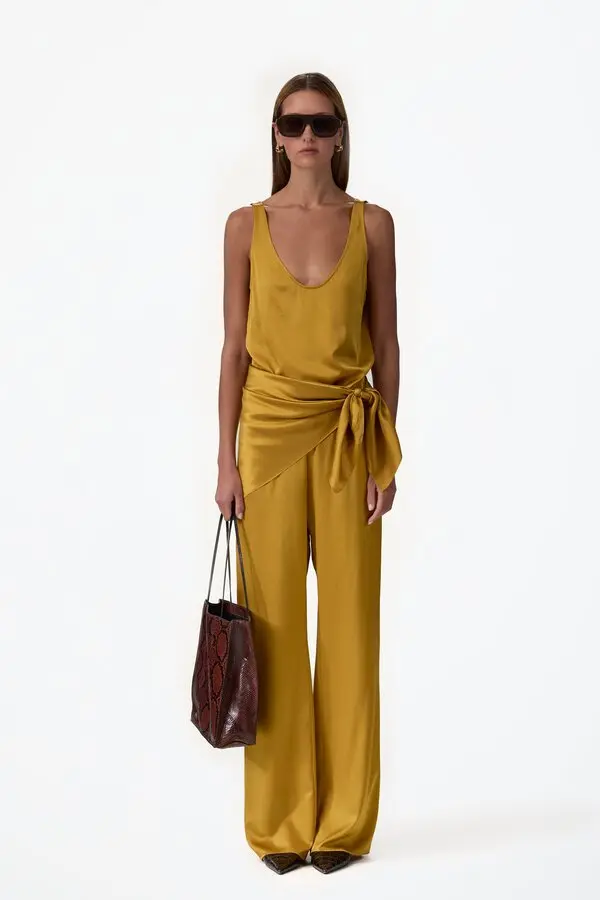 SAME Silk Wide Leg Pants - Bronze