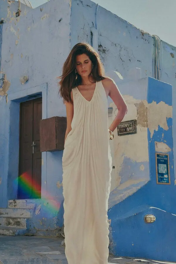 SAME Draped V Neck Gown - Cream