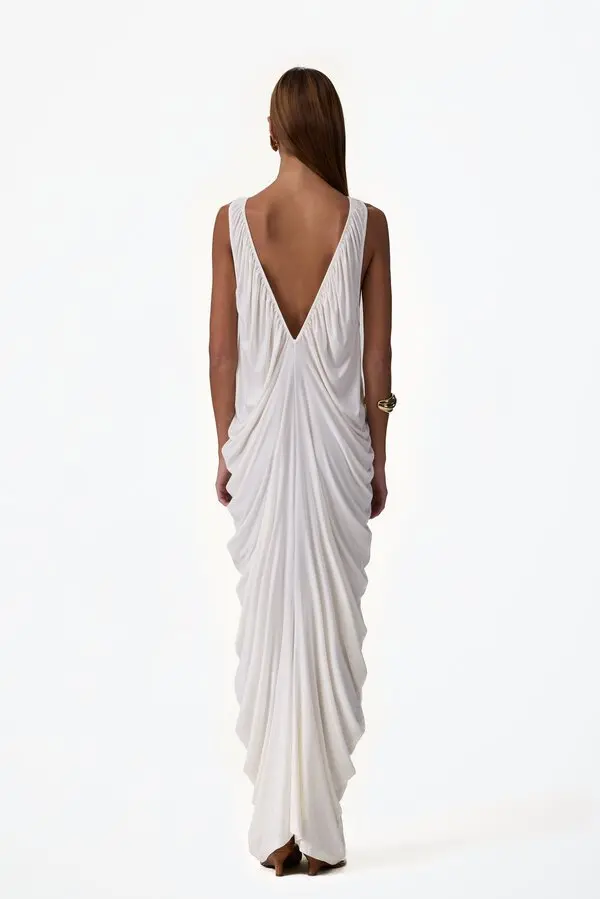 SAME Draped V-neck Maxi Gown - Cream