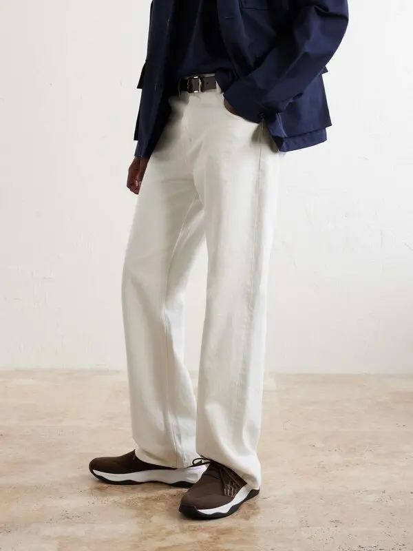Berluti Shadow Logo-embroidered Leather-trimmed Stretch-knit Sneakers