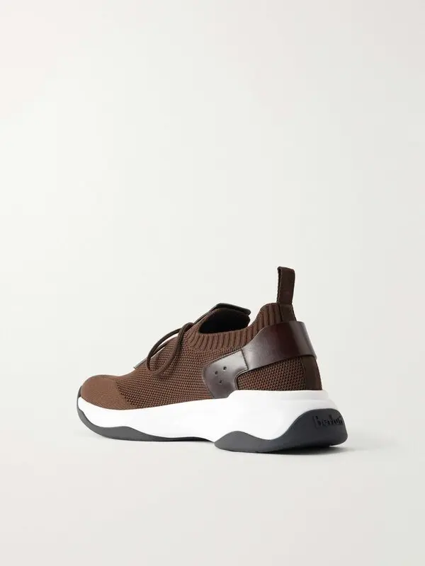 Berluti Shadow Logo-embroidered Leather-trimmed Stretch-knit Sneakers
