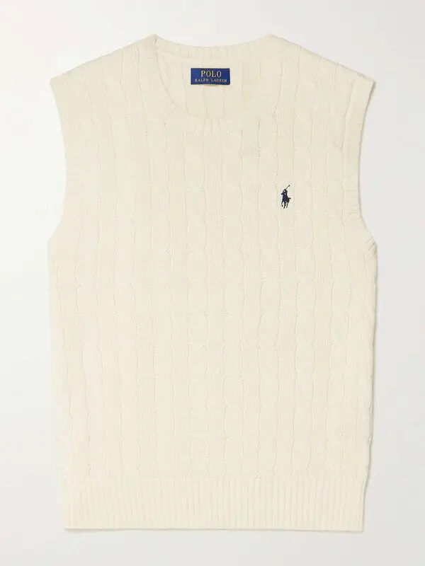 Polo Ralph Lauren Logo-embroidered Cable-knit Cotton Vest - Ecru