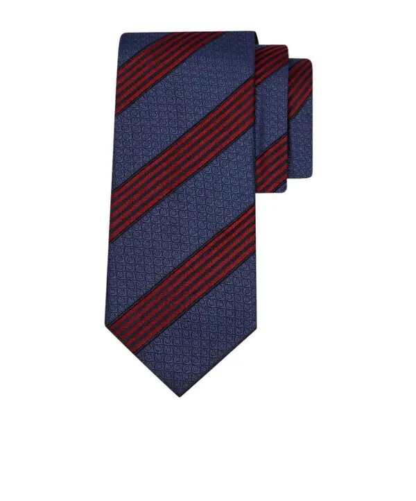 FERRAGAMO Regimental Gancini Silk Jacquard Tie - Blue/red