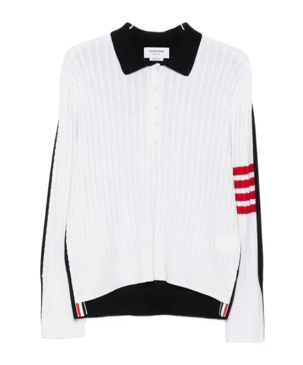 Thom Browne 4-bar Cable-knit Polo Shirt - White