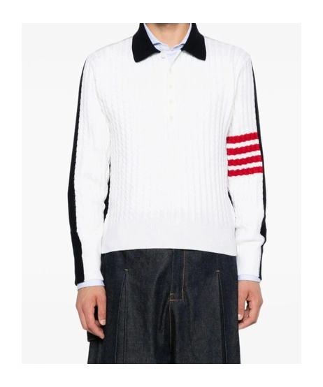 Thom Browne 4-bar Cable-knit Polo Shirt