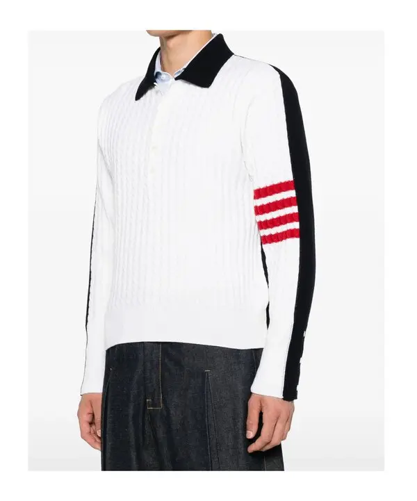 Thom Browne 4-bar Cable-knit Polo Shirt