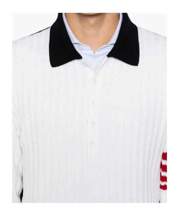 Thom Browne 4-bar Cable-knit Polo Shirt