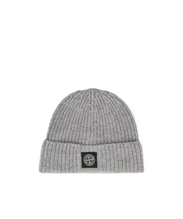 Stone Island Ribbed-knit Logo Beanie - Grey