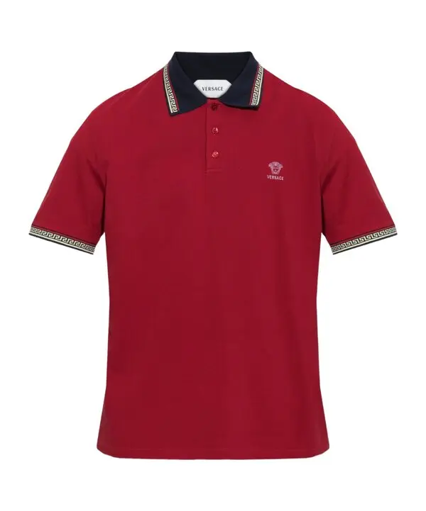 Versace Greca-trim Embroidered Polo Shirt - Red