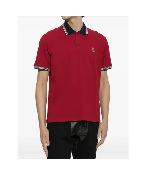 Versace Greca-trim Embroidered Polo Shirt