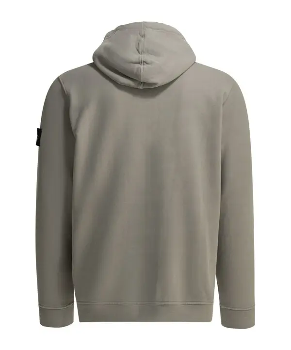 Stone Island Zip-up Hooded Sweatshirt With Compass Logo
