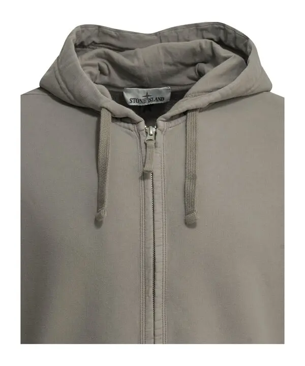 Stone Island Zip-up Hooded Sweatshirt With Compass Logo