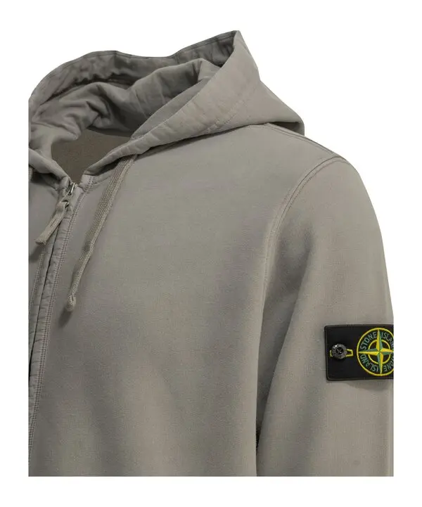Stone Island Zip-up Hooded Sweatshirt With Compass Logo