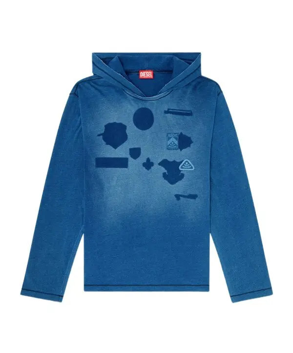 DIESEL® Hoodie Long-sleeve T-shirt With Shadow-effect Patches - Medium Blue