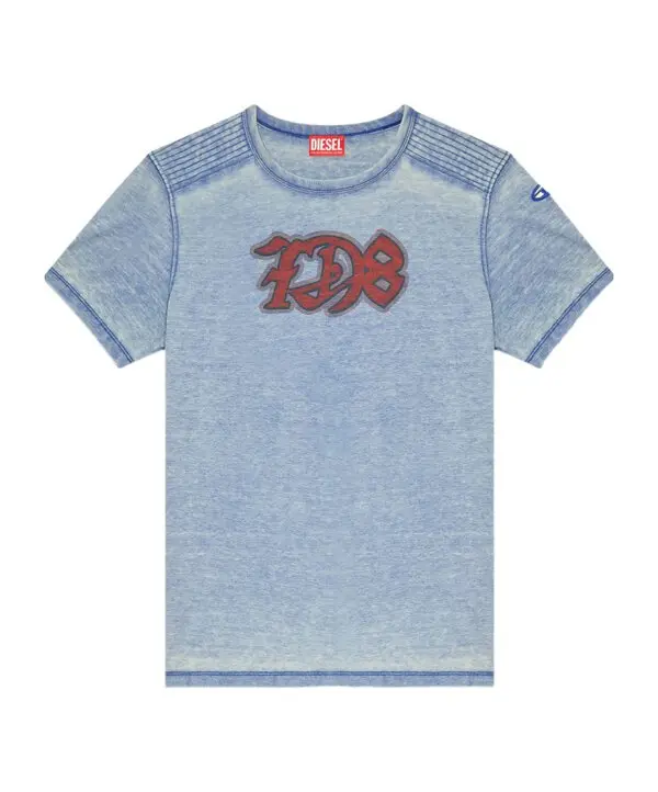 DIESEL® Burnout T-shirt With D78 Print - Light Blue