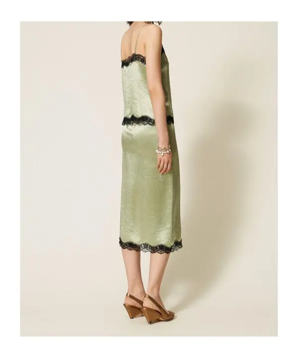 TWINSET Satin Midi Skirt With Lace Trim