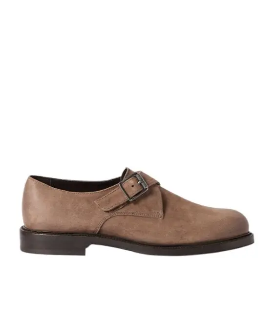 Brunello Cucinelli Suede Monk Strap Derbys - Beige