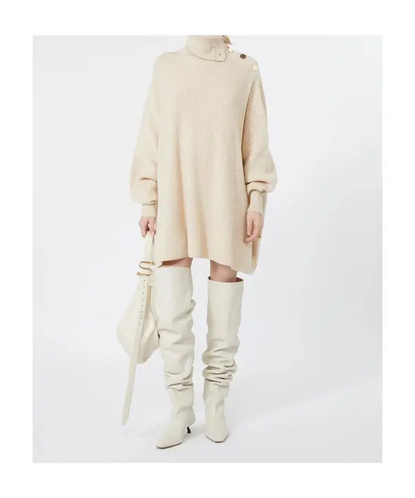 Sportmax Long-sleeved Asymmetrical Collar Dress With Decorative Buttons