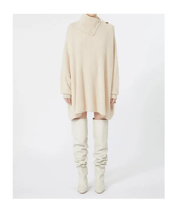 Sportmax Long-sleeved Asymmetrical Collar Dress With Decorative Buttons