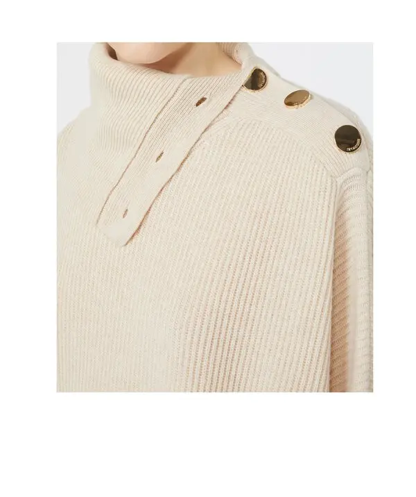 Sportmax Long-sleeved Asymmetrical Collar Dress With Decorative Buttons