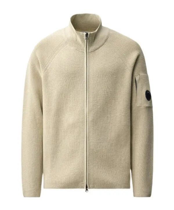 C.P. COMPANY Zip-up Lens-detail Sweater - Silver Birch