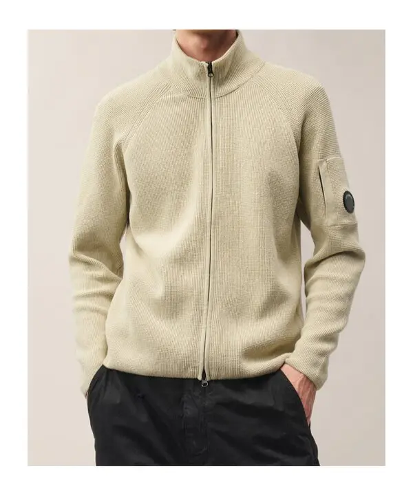 C.P. COMPANY Zip-up Lens-detail Sweater - Silver Birch