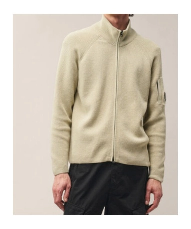 C.P. COMPANY Zip-up Lens-detail Sweater - Silver Birch