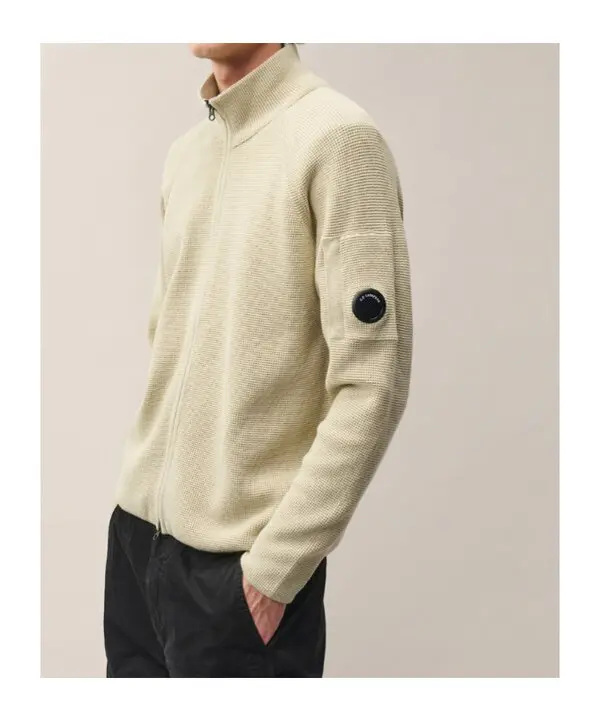 C.P. COMPANY Zip-up Lens-detail Sweater - Silver Birch