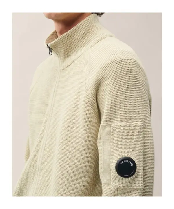 C.P. COMPANY Zip-up Lens-detail Sweater - Silver Birch