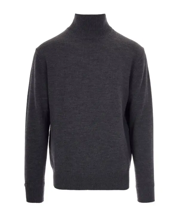 PAOLO PECORA Long-sleeved High Neck Sweater With Ribbed Details - Melangegray