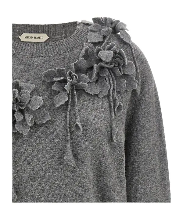Alberta Ferretti Wool Sweater With Raised Embroidered Flowers