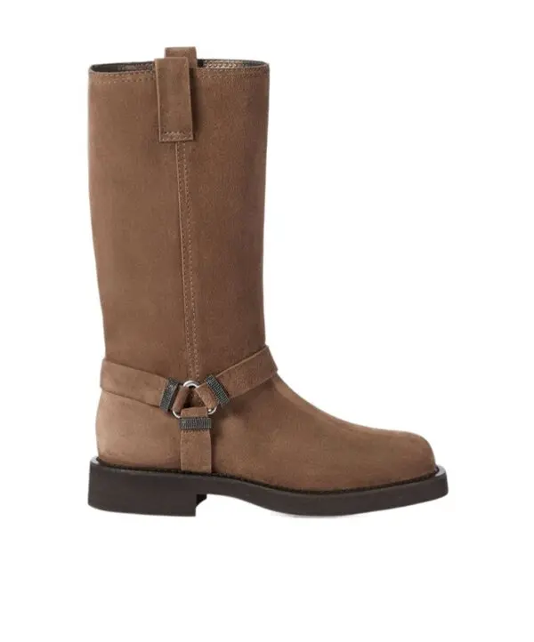 Brunello Cucinelli Suede Biker Boots - Brown