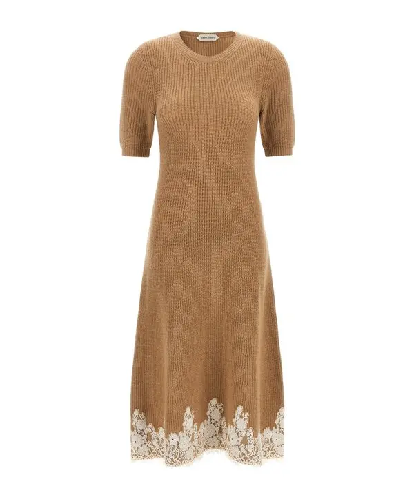Alberta Ferretti Lace Hem Dress - Brown