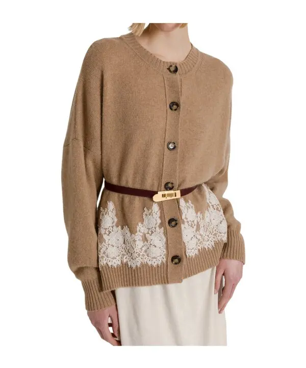 Alberta Ferretti Lace Hem Relaxed Cardigan
