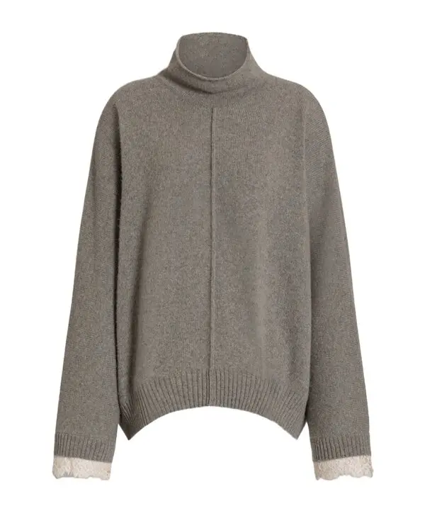 Alberta Ferretti Cashmere Sweater With Contrasting Lace Cuffs - Grey