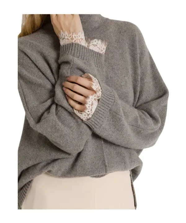 Alberta Ferretti Cashmere Sweater With Lace Cuffs