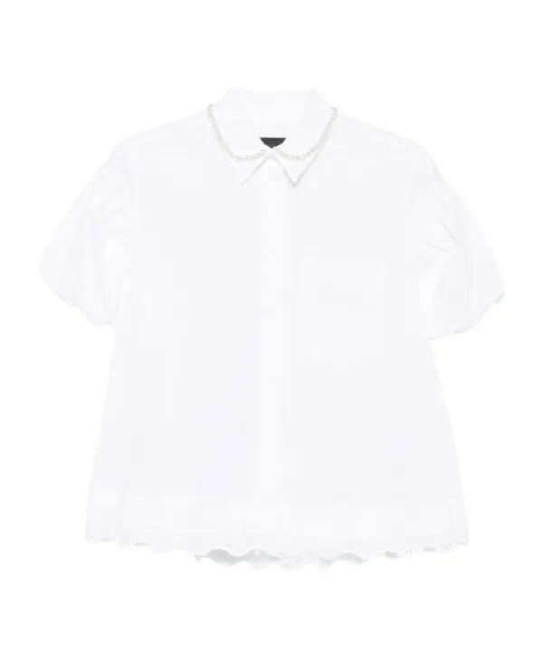 Simone Rocha Short-sleeved Shirt With Broderie-anglaise Hem - White