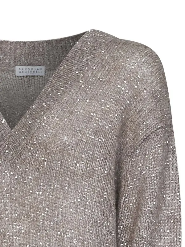 Brunello Cucinelli Long Sleeve V-neck Knitwear With Ribbed Trim