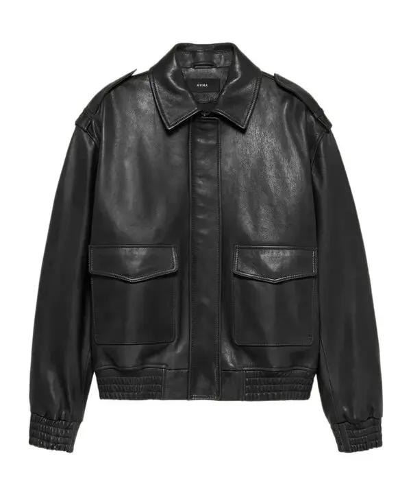 ARMA Collared Leather Bomber Jacket