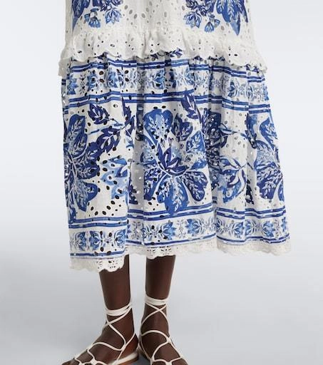 Farm Rio Floral Linen-blend Midi Dress With Broderie Anglaise And Butterfly Motif