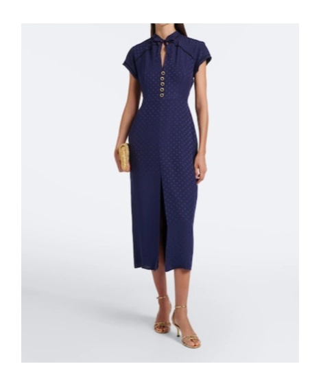 Alessandra Rich Silk Jacquard Star Motif Midi Dress - Blue