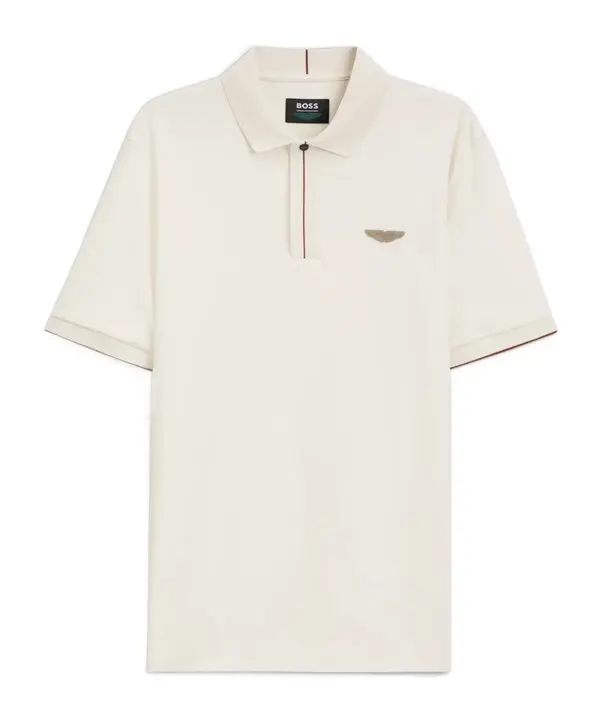 Hugo Boss Zip-fastening Regular-fit Polo Shirt - Natural