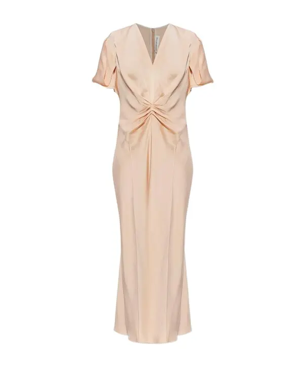 Victoria Beckham Gathered V-neck Long Dress - Pink