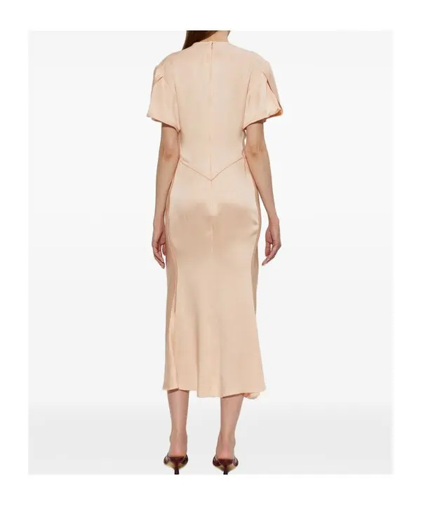 Victoria Beckham Gathered V-neck Midi Dress - Pink