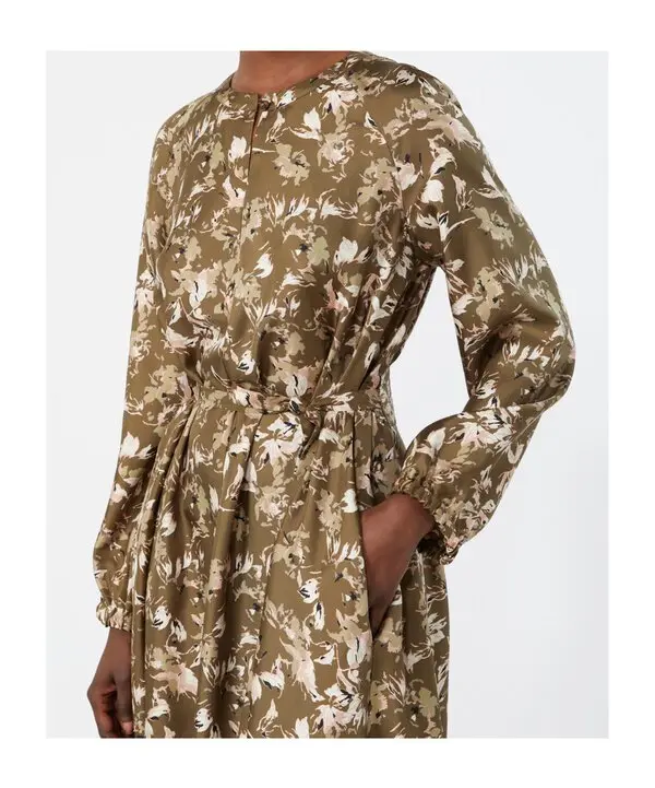 Max Mara Printed Silk Twill Dress Kaki