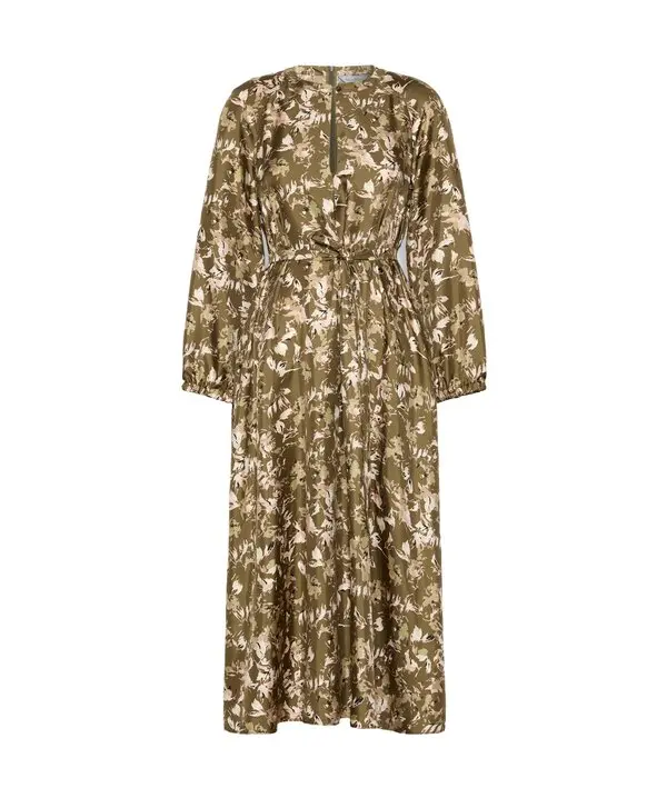Max Mara Printed Silk Twill Maxi Dress - Khaki