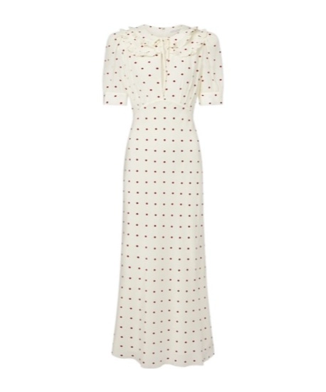 Alessandra Rich Ruffled Polka-dot Silk Midi Dress - White