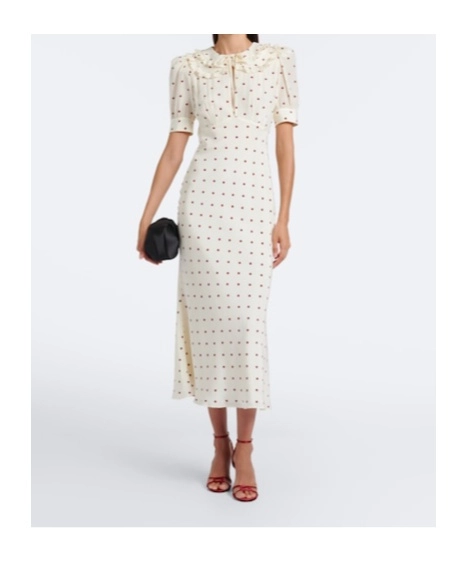 Alessandra Rich Ruffled Polka Dot Silk Midi Dress - White